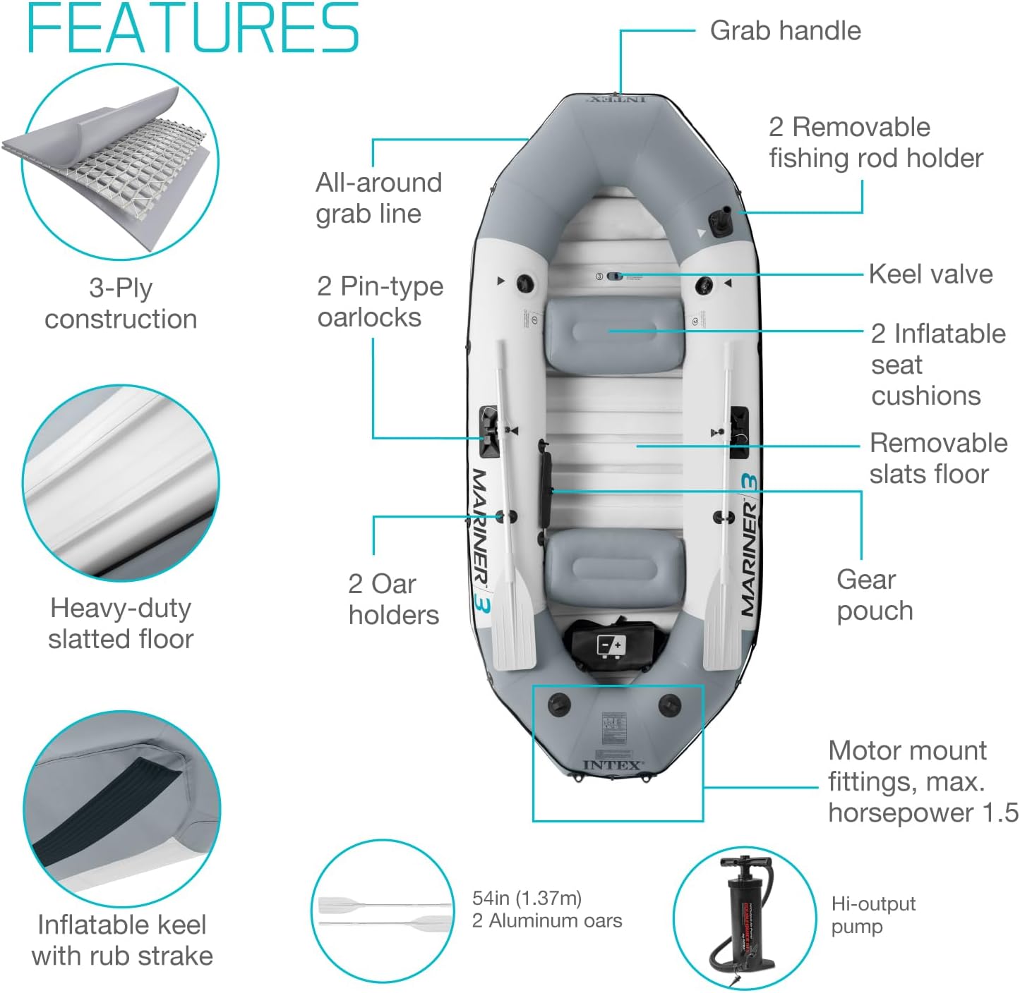 INTEX 68376EP Mariner 4 Inflatable Boat Set: Includes Deluxe 54in ...